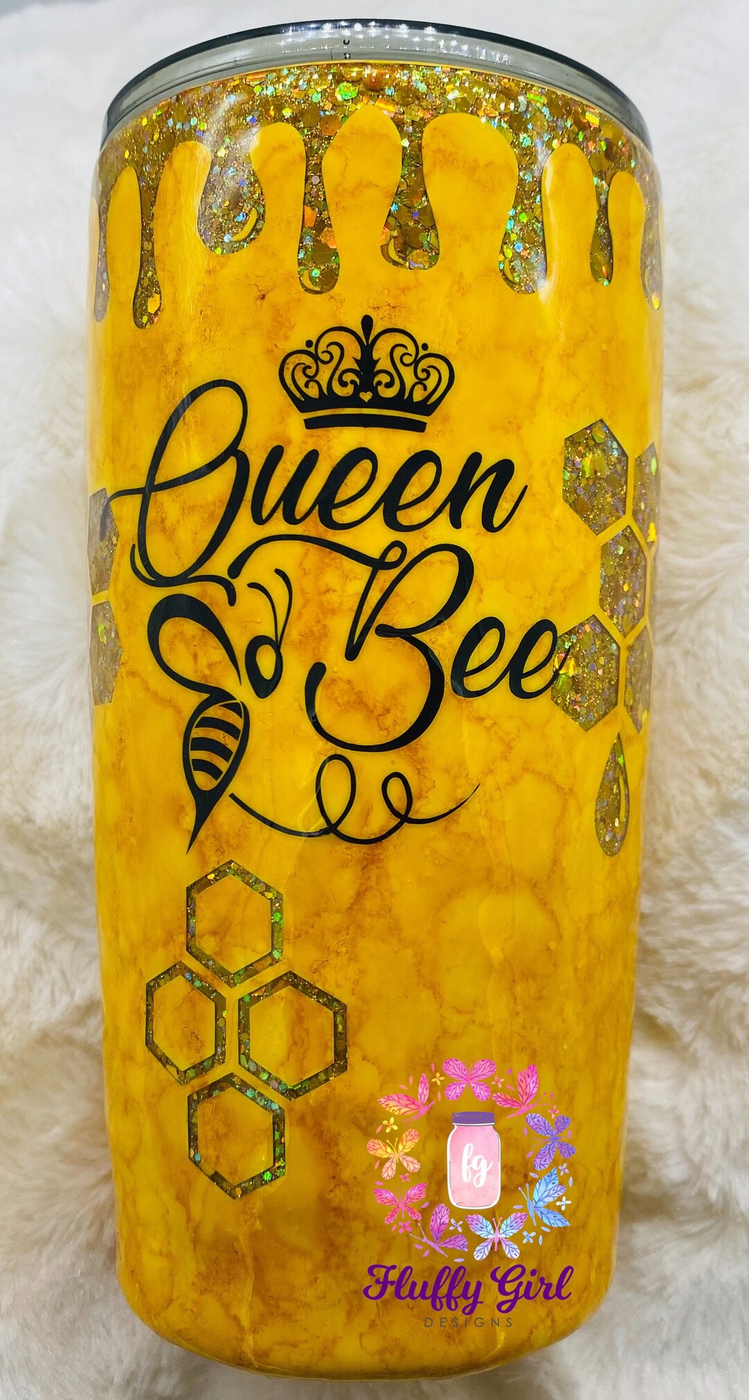 Queen Bee, Queen Bee Cup, Glitter Cup, Glitter Tumbler, Bee Cup, Bee Tumbler, Yellow Cup ...
