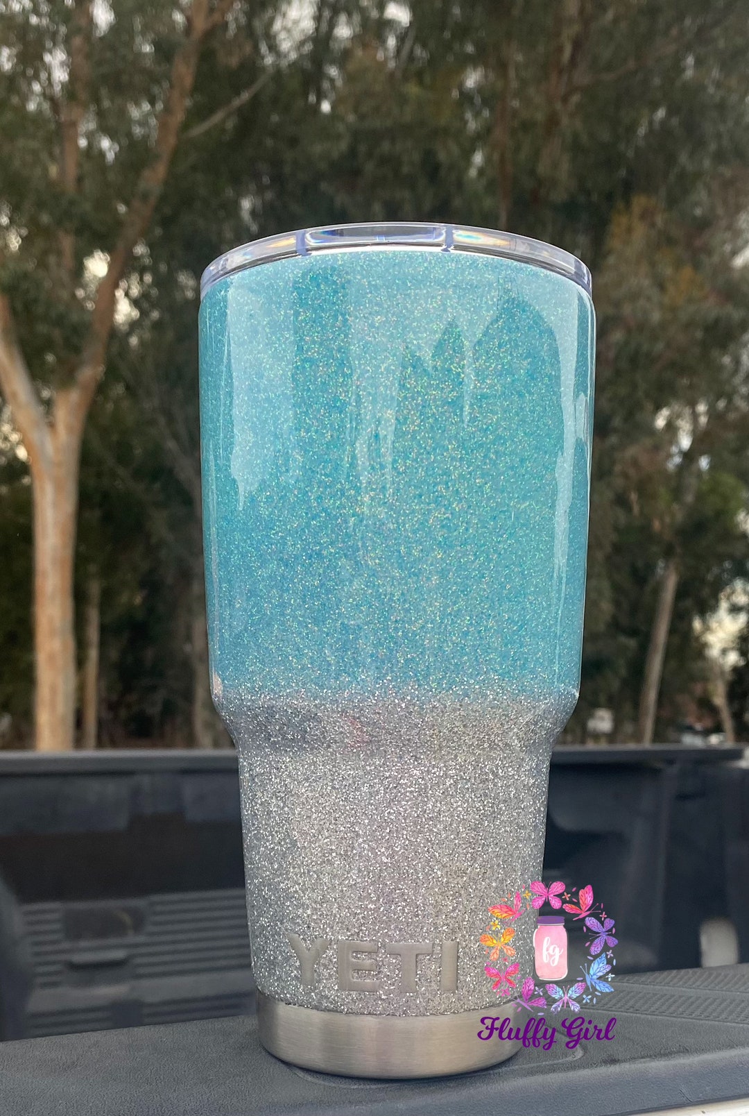 Teal Ombré Tumbler, Custom Glitter Cup, Blue Glitter Cup, Glitter Cup ...