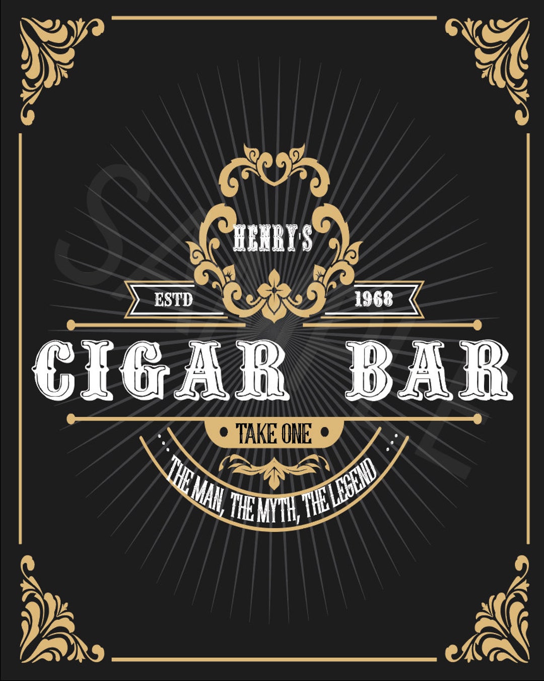 Cigar Bar Black and Gold Wedding or Birthday Reception Signs ⎜gatsby ...