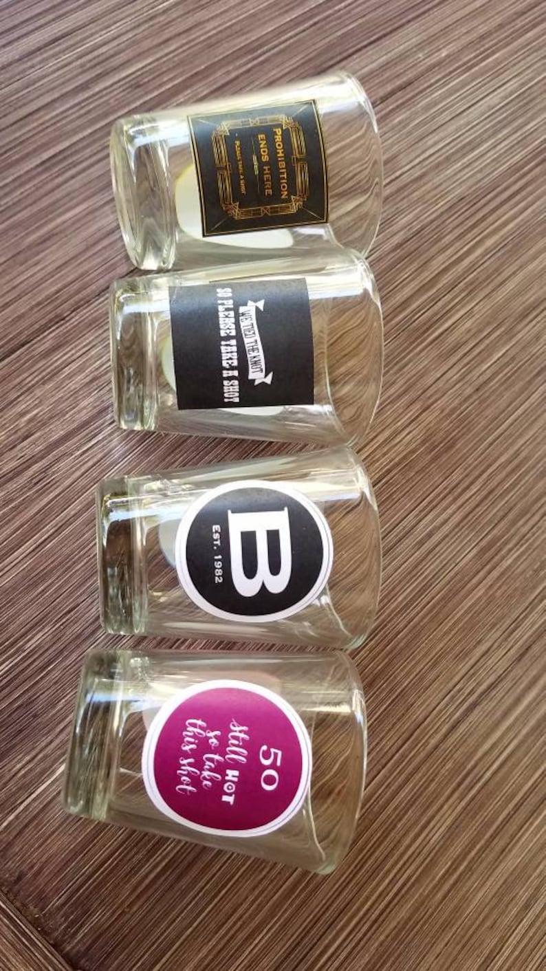 Shot Glasses Labels Retirement Birthday Party Wedding Favors | Etsy