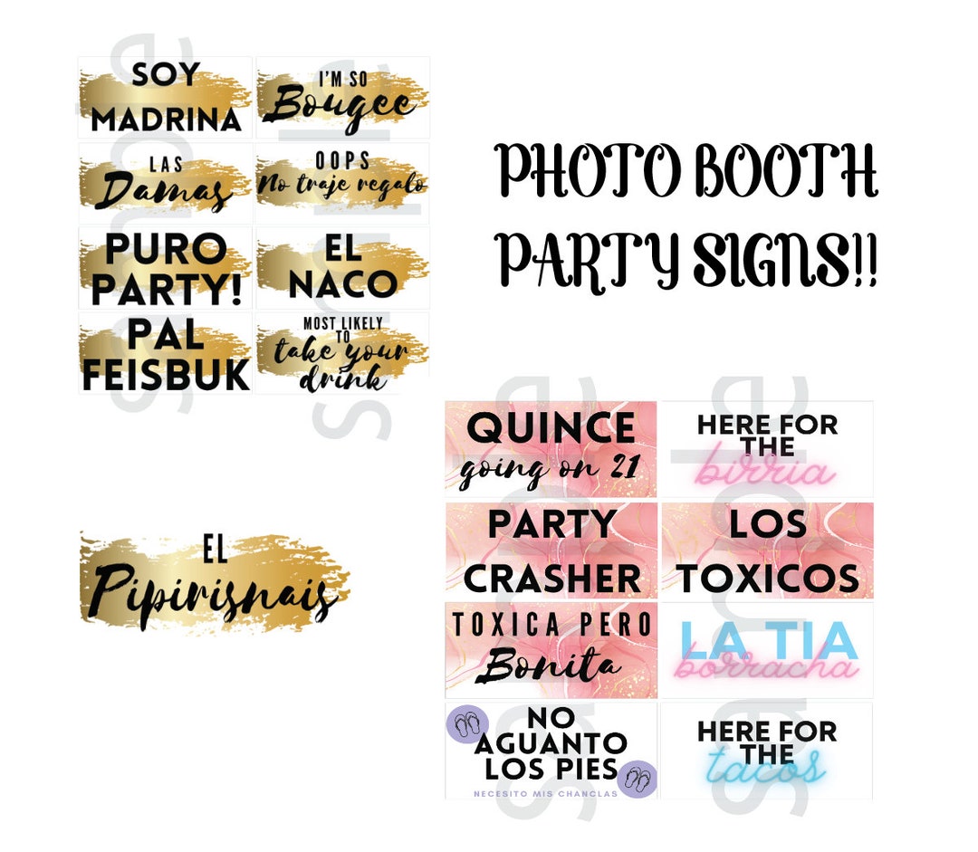 Quinceanera Photo Booth Props: Funny Spanglish Mexican Theme Signs - Etsy
