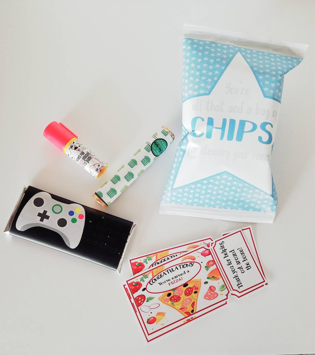 Homeschool Student Reward Set: Chip Bag, Candy Bar, Pizza Certificates ...