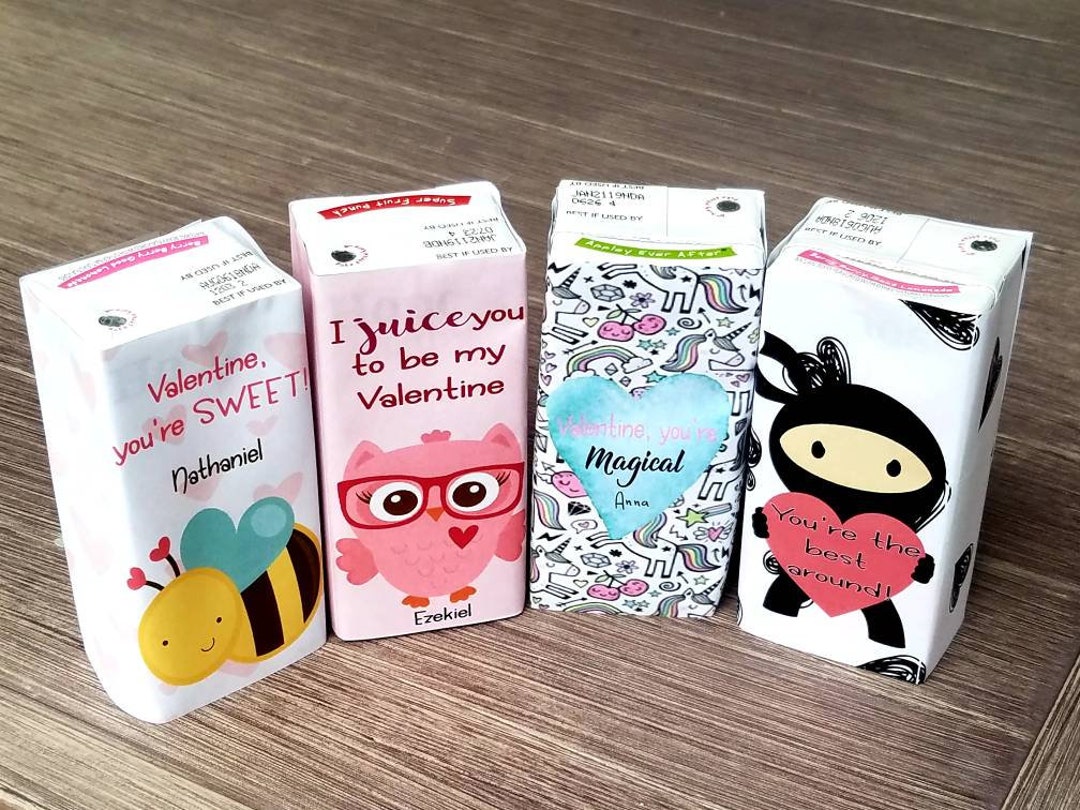 Juice Box Valentine Labels: Owl, Unicorn, Bee, Ninja - Set of 10 - Etsy
