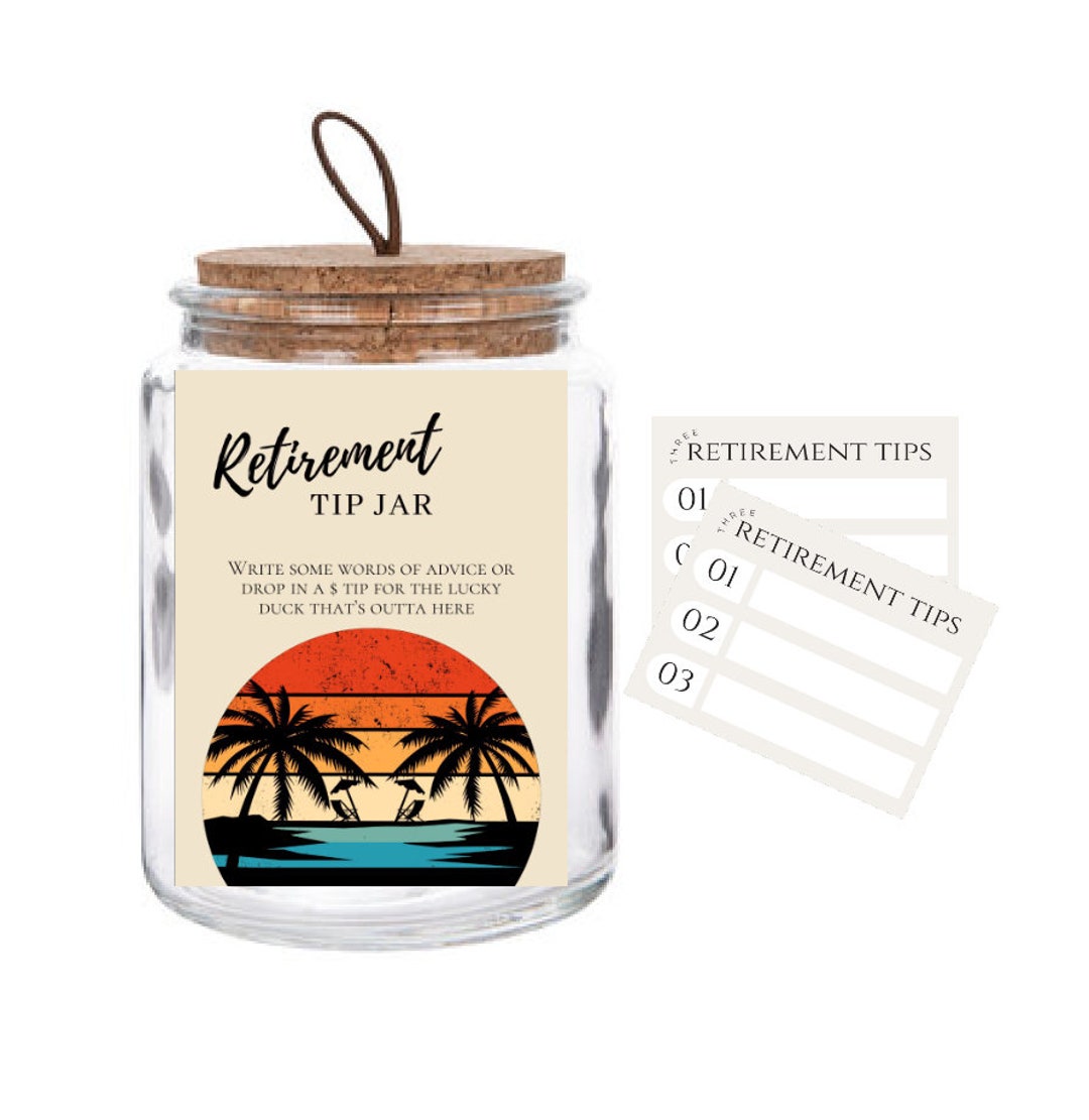 Retirement Tip Jar Label and Cards | Advice Notecards | Office Military Keepsake Gifts | Tip ...