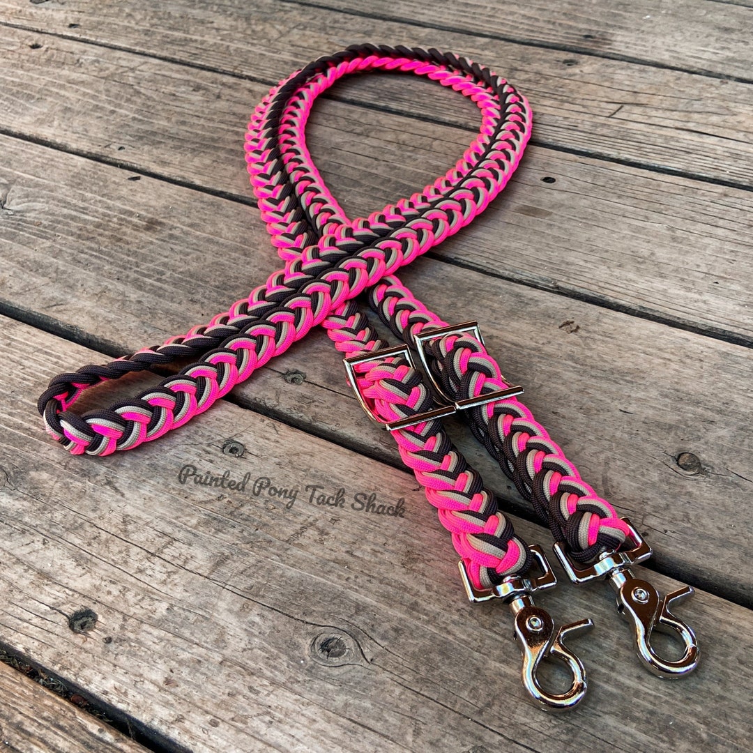 Brown, Tan, Pink Original Style Braided Paracord Barrel Reins, Custom ...