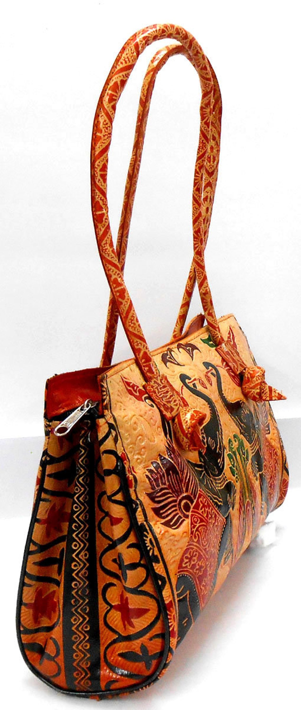 Twin Royal Elephants Design Ethnic Hand Embossed Shantiniketan Leather ...