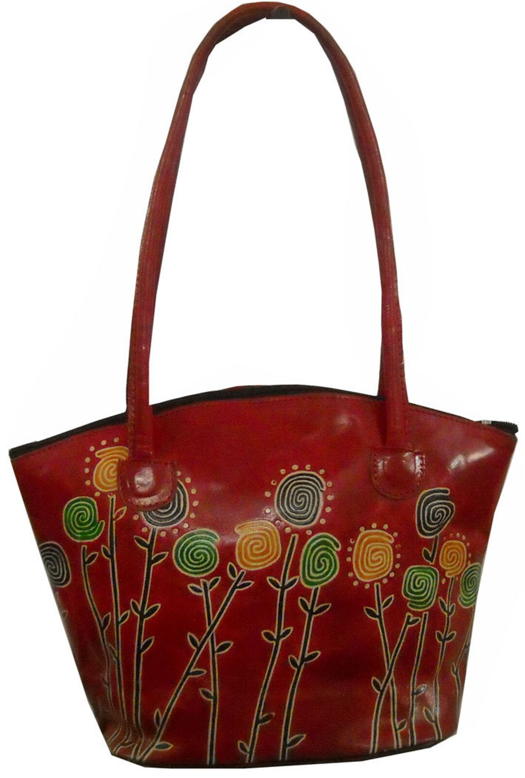 Ethnic Red Colored Genuine Design Hand Embossed 100% Pure Leather ...