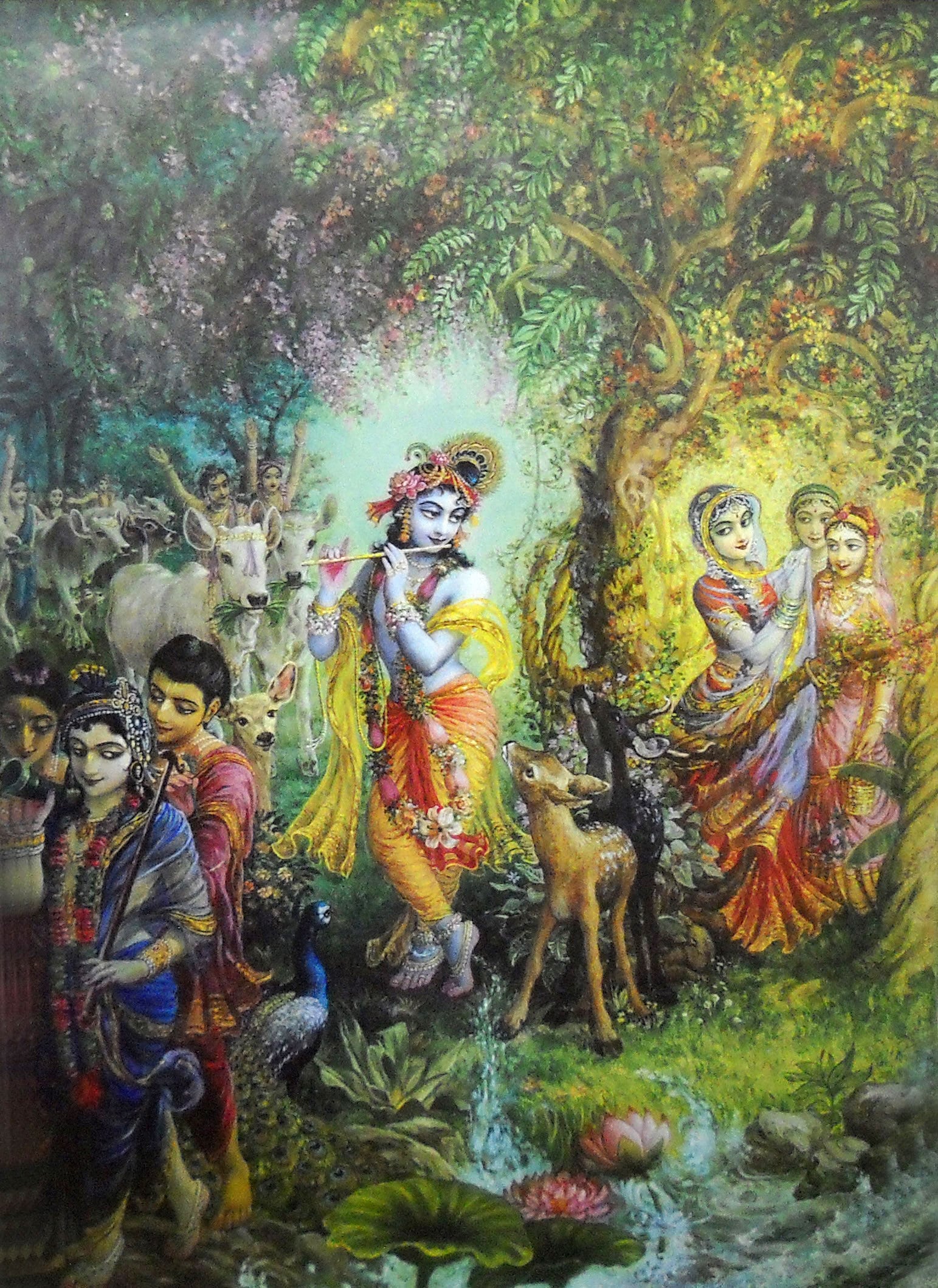 Venu Gopal Krishna/ Fluting Krishna With Radha in Forest/ Hindu God ...
