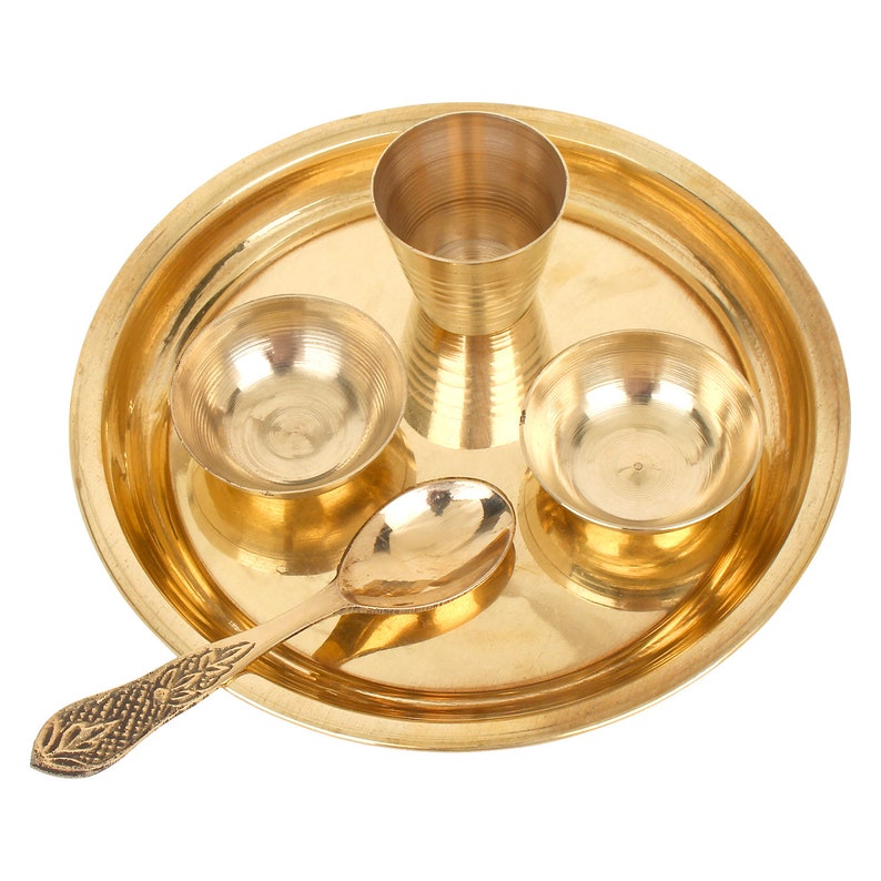 Crafts of India Bhog Thali Hindu Rituals Puja Plate. Set of 5 Pieces ...