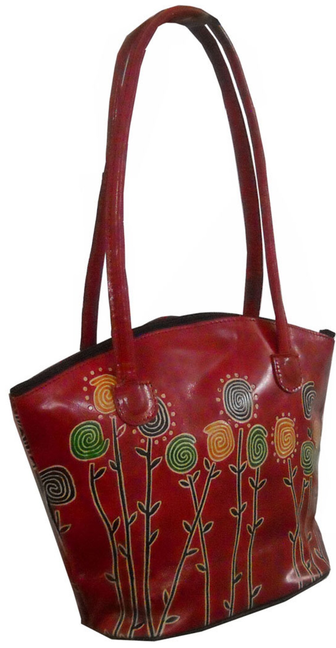 Ethnic Red Colored Genuine Design Hand Embossed 100% Pure Leather ...