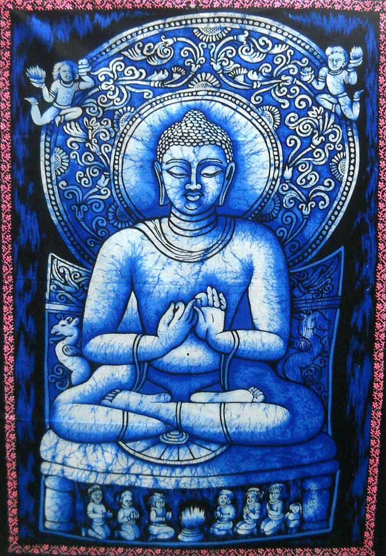 Crafts of India Lord Buddha Religious Batik Cotton Wall Hanging ...