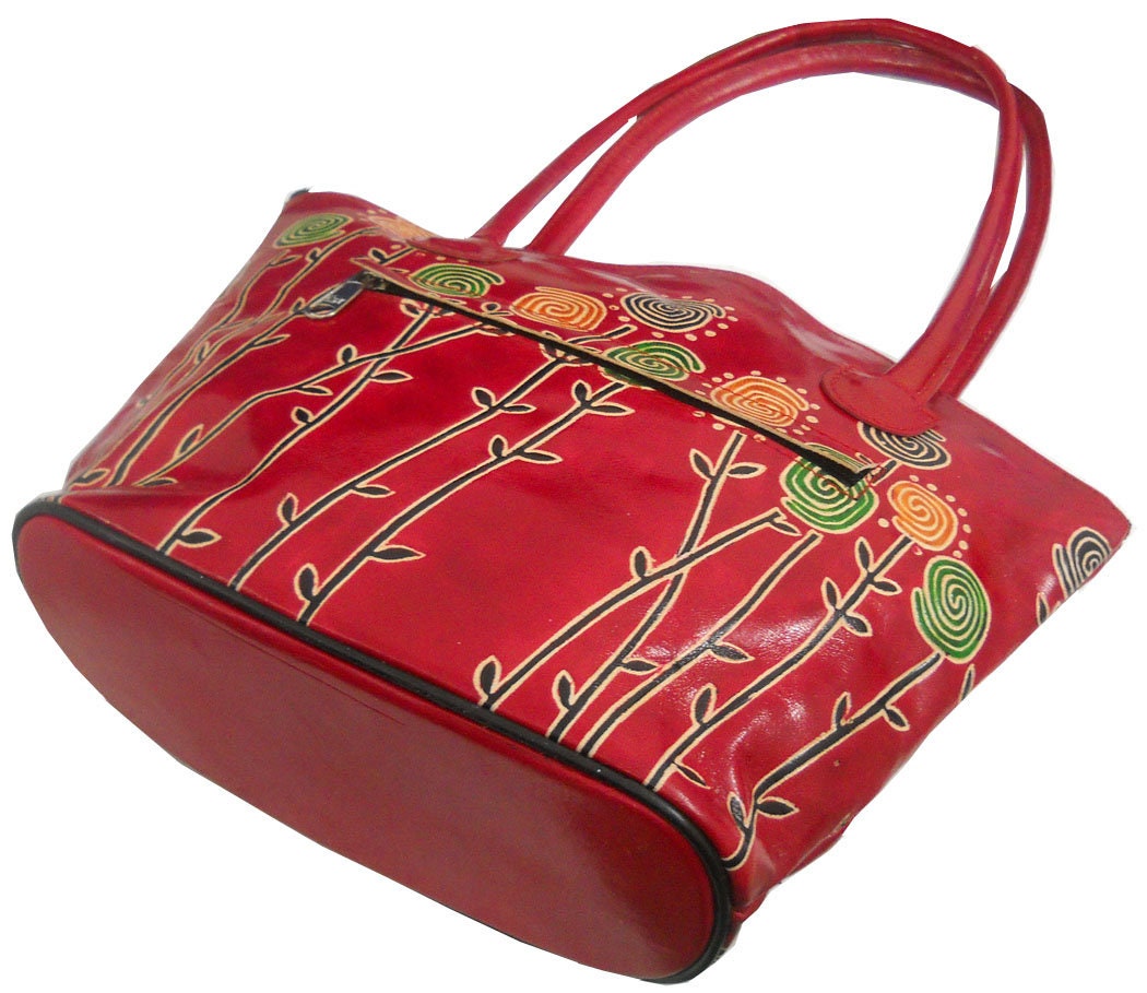 Ethnic Red Colored Genuine Design Hand Embossed 100% Pure Leather ...