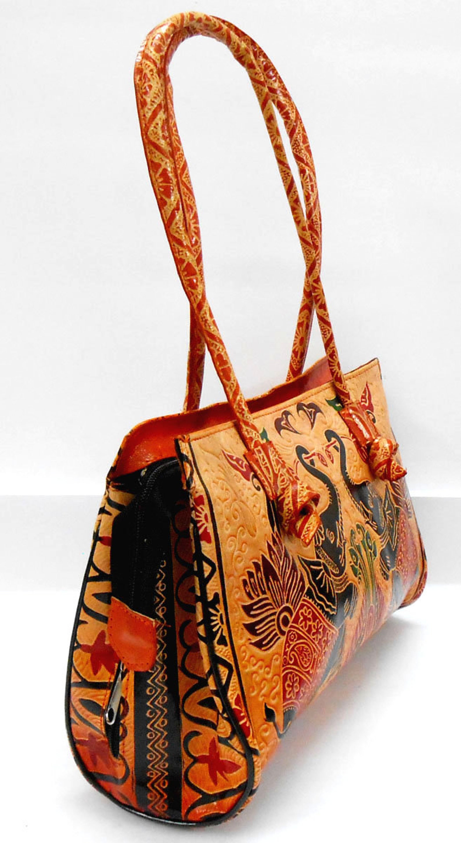 Twin Royal Elephants Design Ethnic Hand Embossed Shantiniketan Leather ...