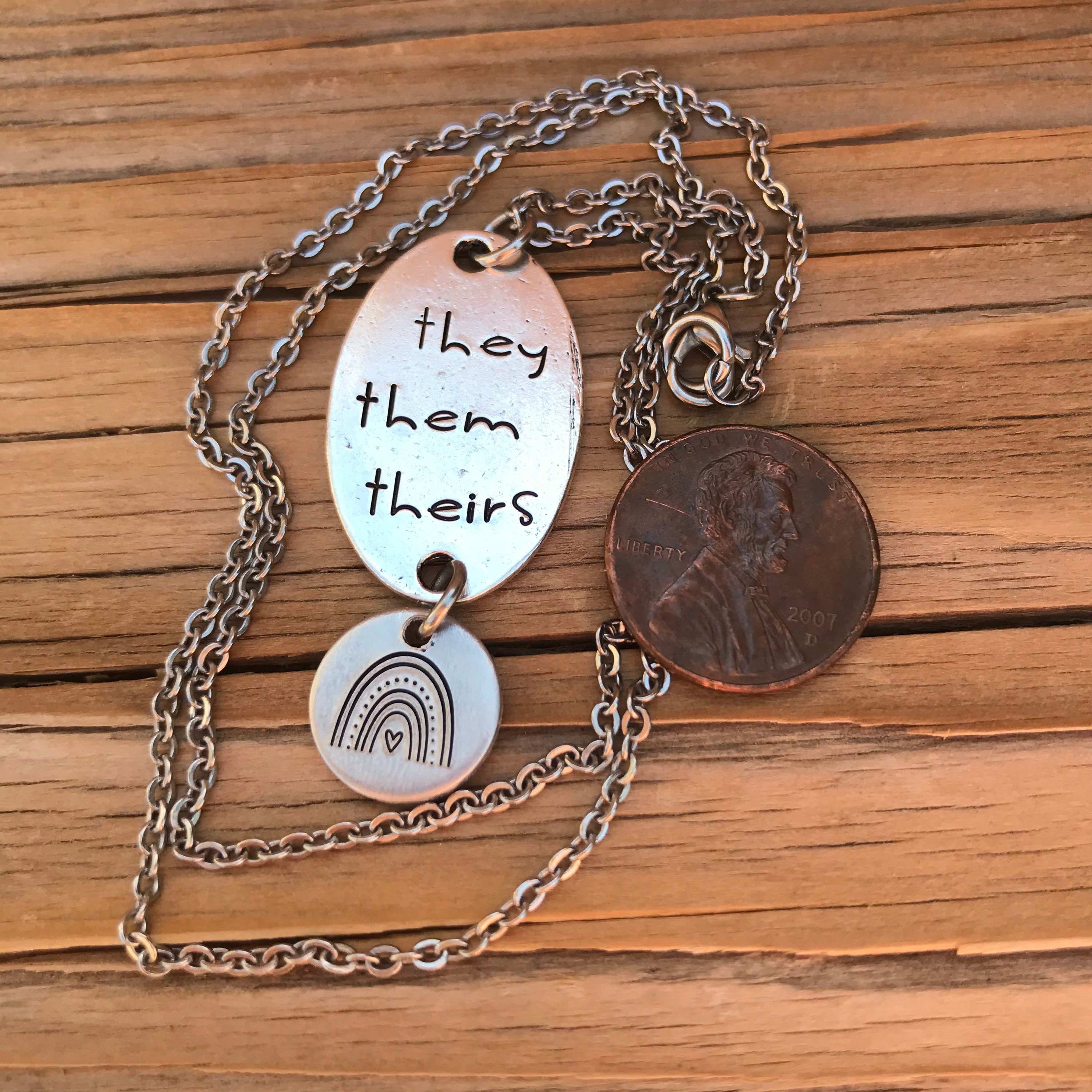 Pronoun Necklace Pride Necklace pride jewelry Rainbow | Etsy