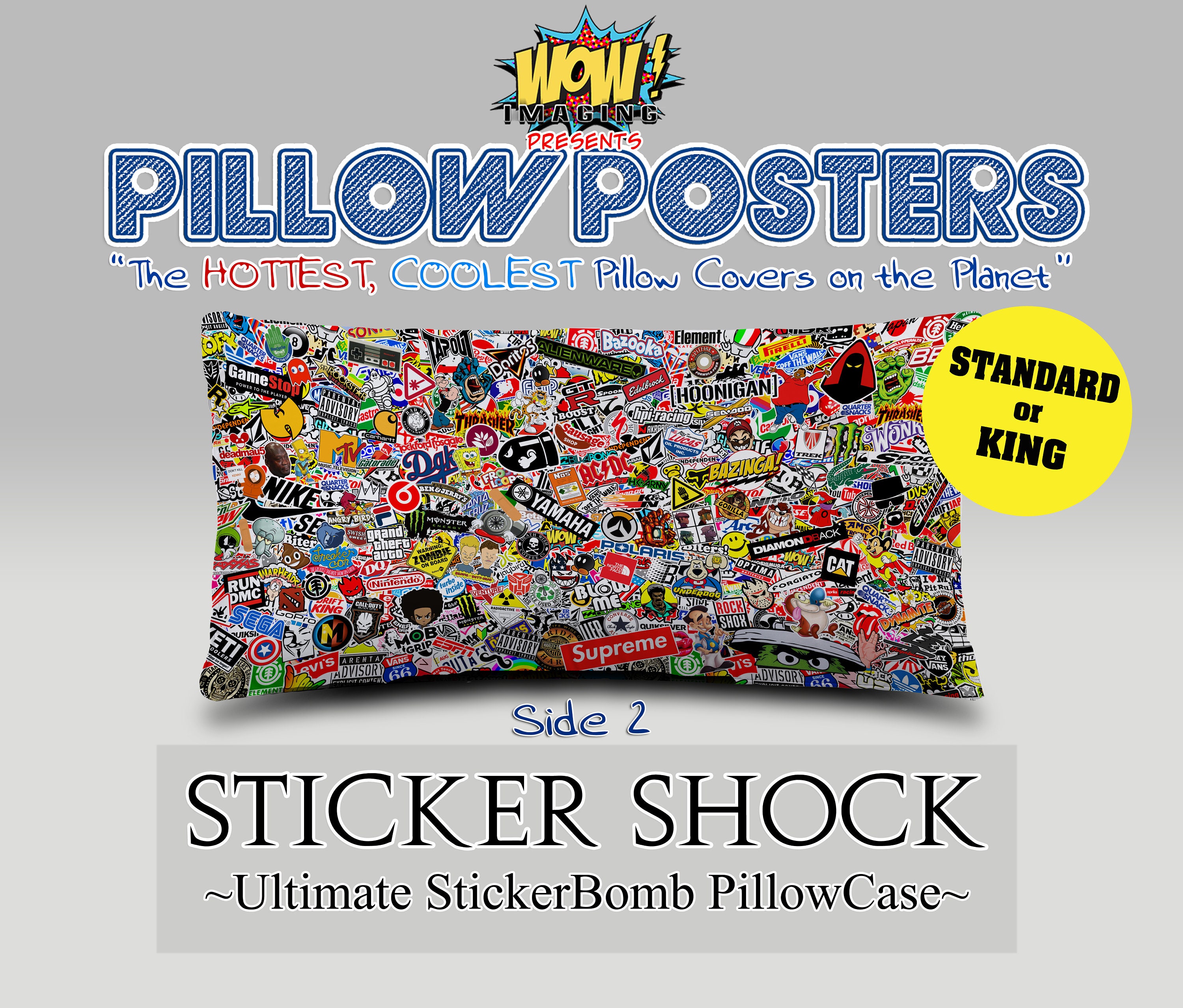 Pillow Posters: STICKER SHOCK ultimate Stickerbomb Pillowcase | Etsy