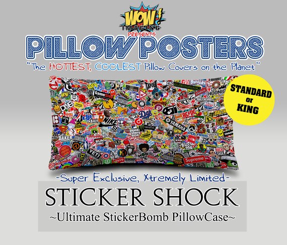 Pillow Posters: STICKER SHOCK ultimate Stickerbomb Pillowcase - Etsy