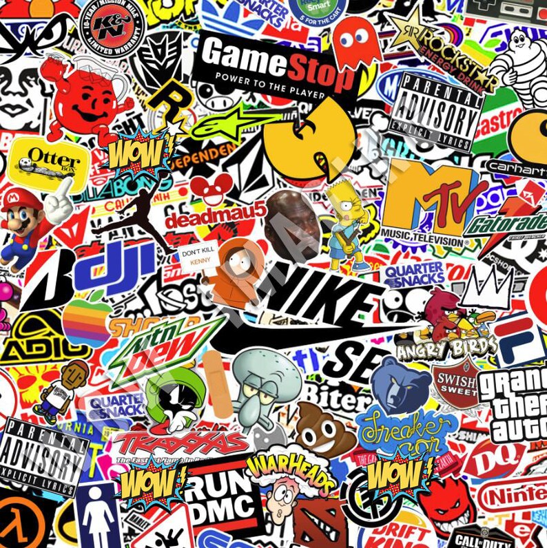 Pillow Posters: STICKER SHOCK -ultimate Stickerbomb Pillowcase - Etsy