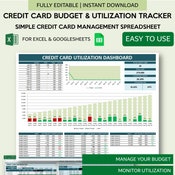 Credit Card Budget Planner and Utilization Tracker Spreadsheet Credit ...