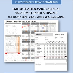 Employee Attendance Calendar 2024 - 2025 - 2026 and Beyond | Vacation ...