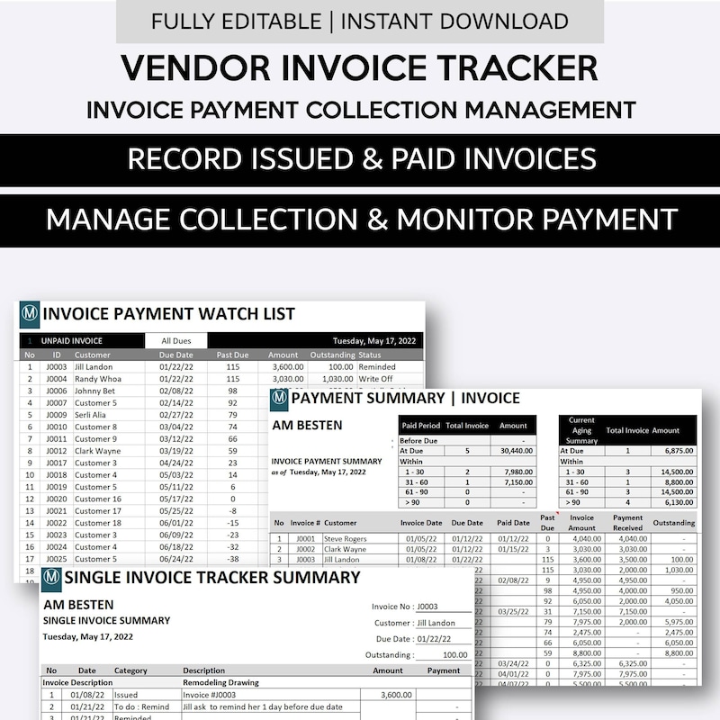 Invoice Tracker Template Excel - Etsy