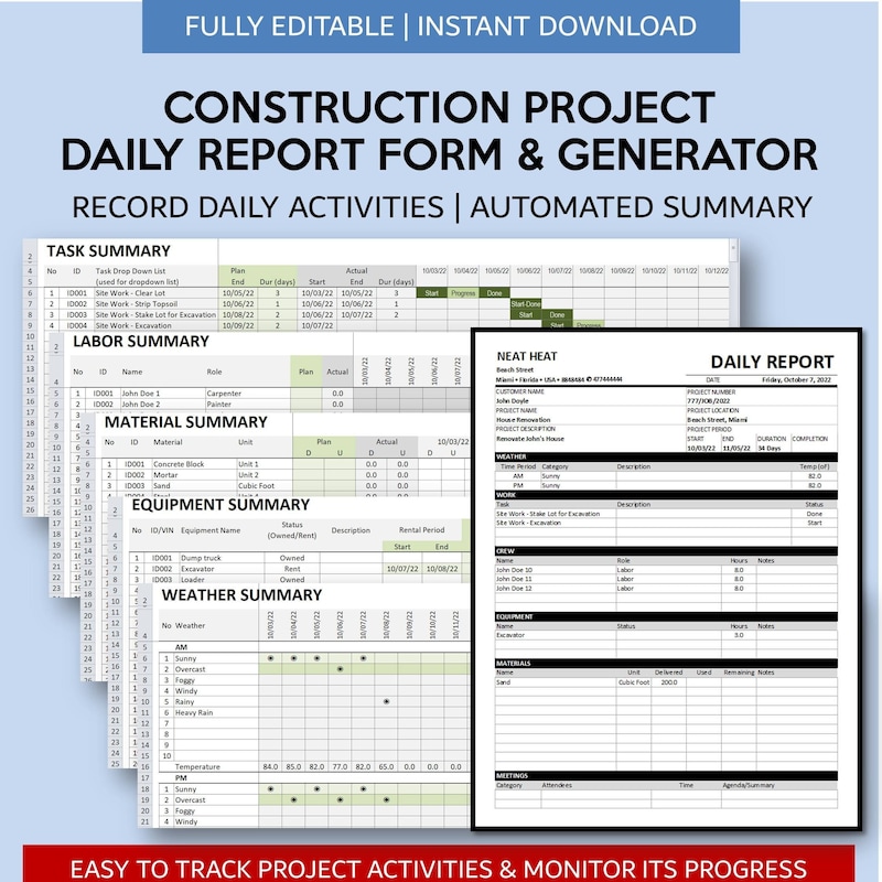 Daily Report Template Excel - Etsy