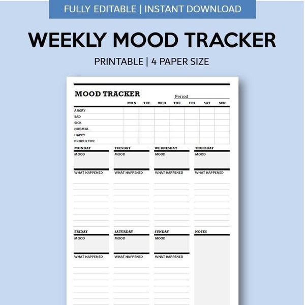 Weekly Mood Tracker - Etsy