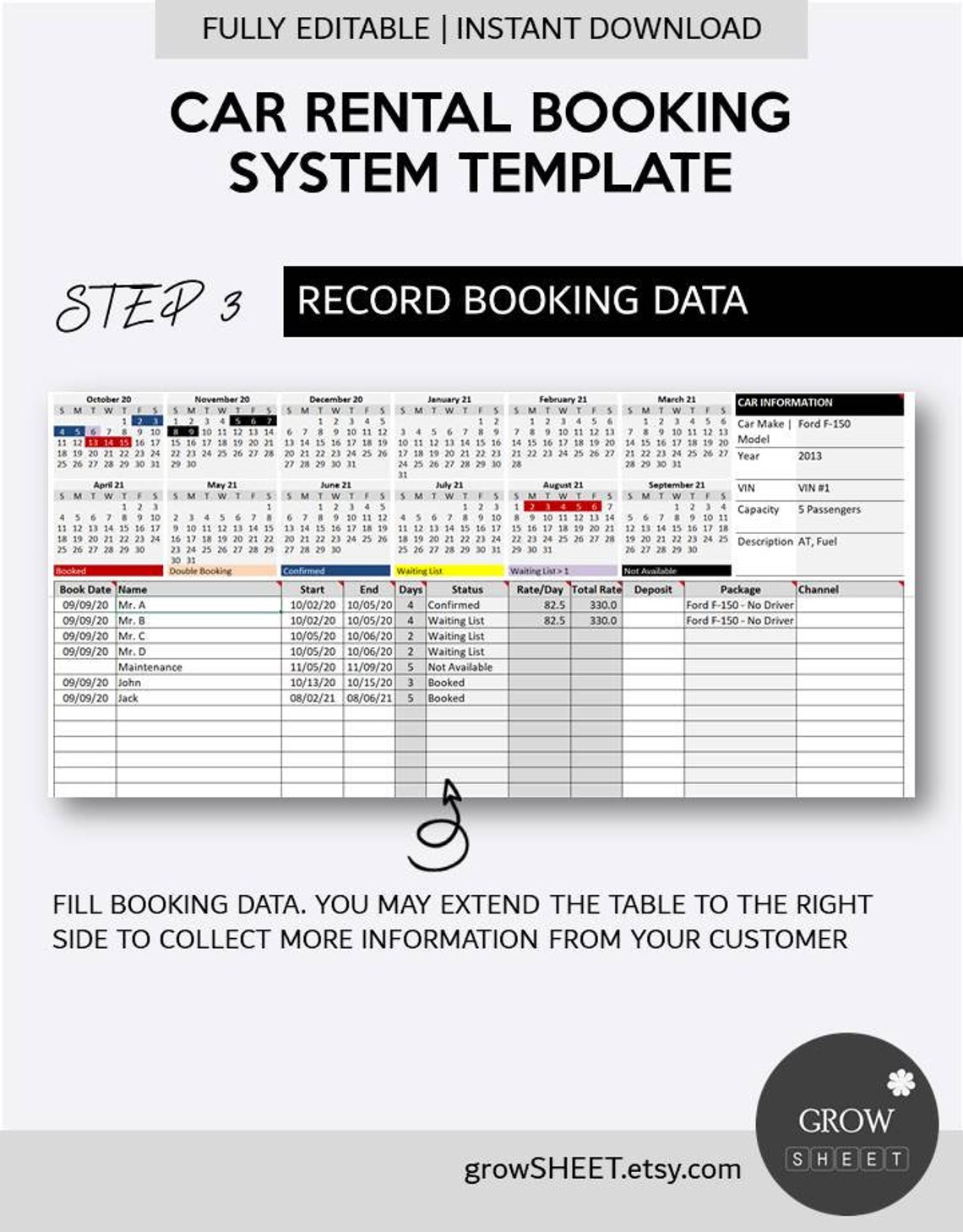 Car Rental Daily Booking Template | Auto Rental Reservation Template ...
