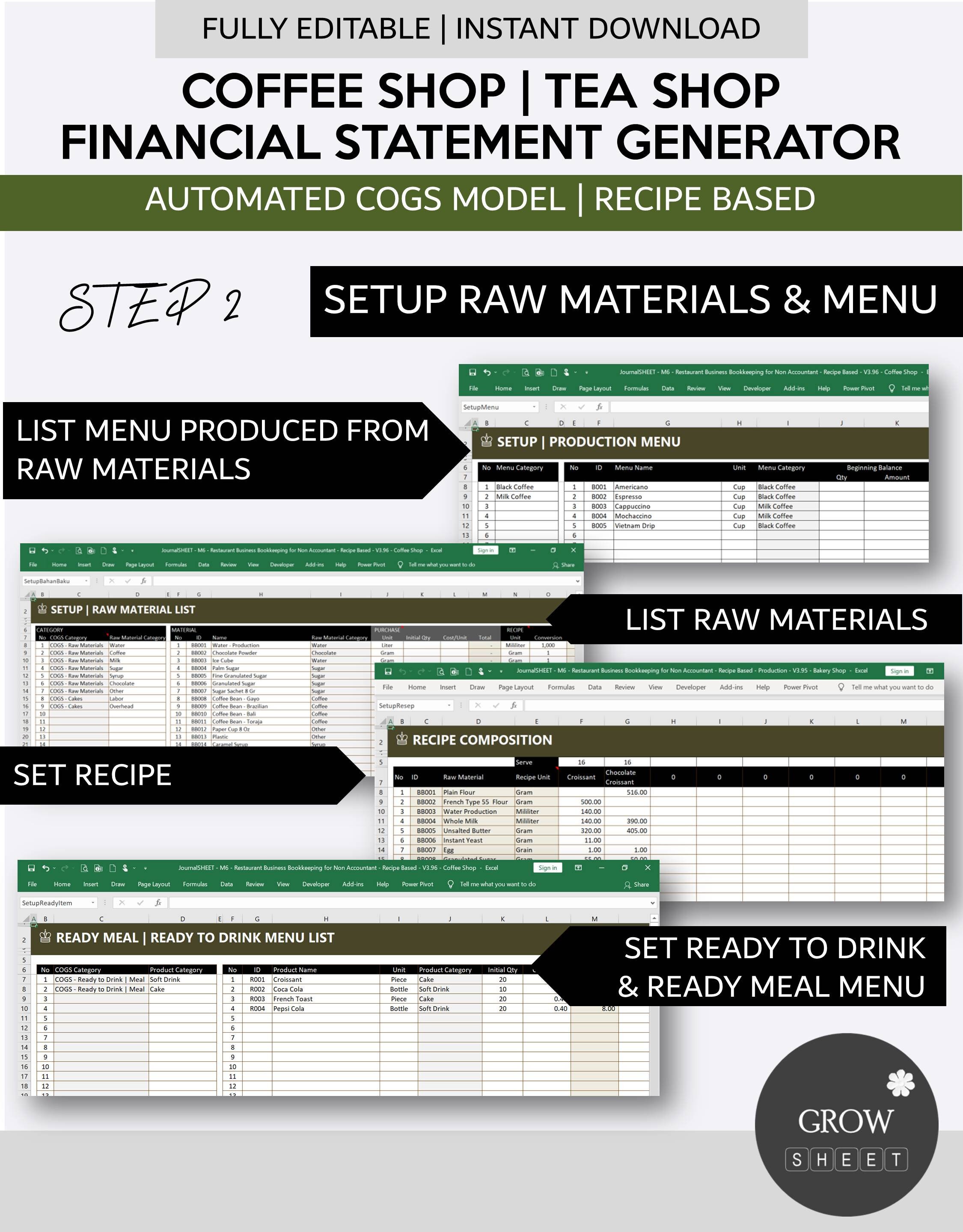 Coffee Shop Business Financial Statement Generator Automated Income ...