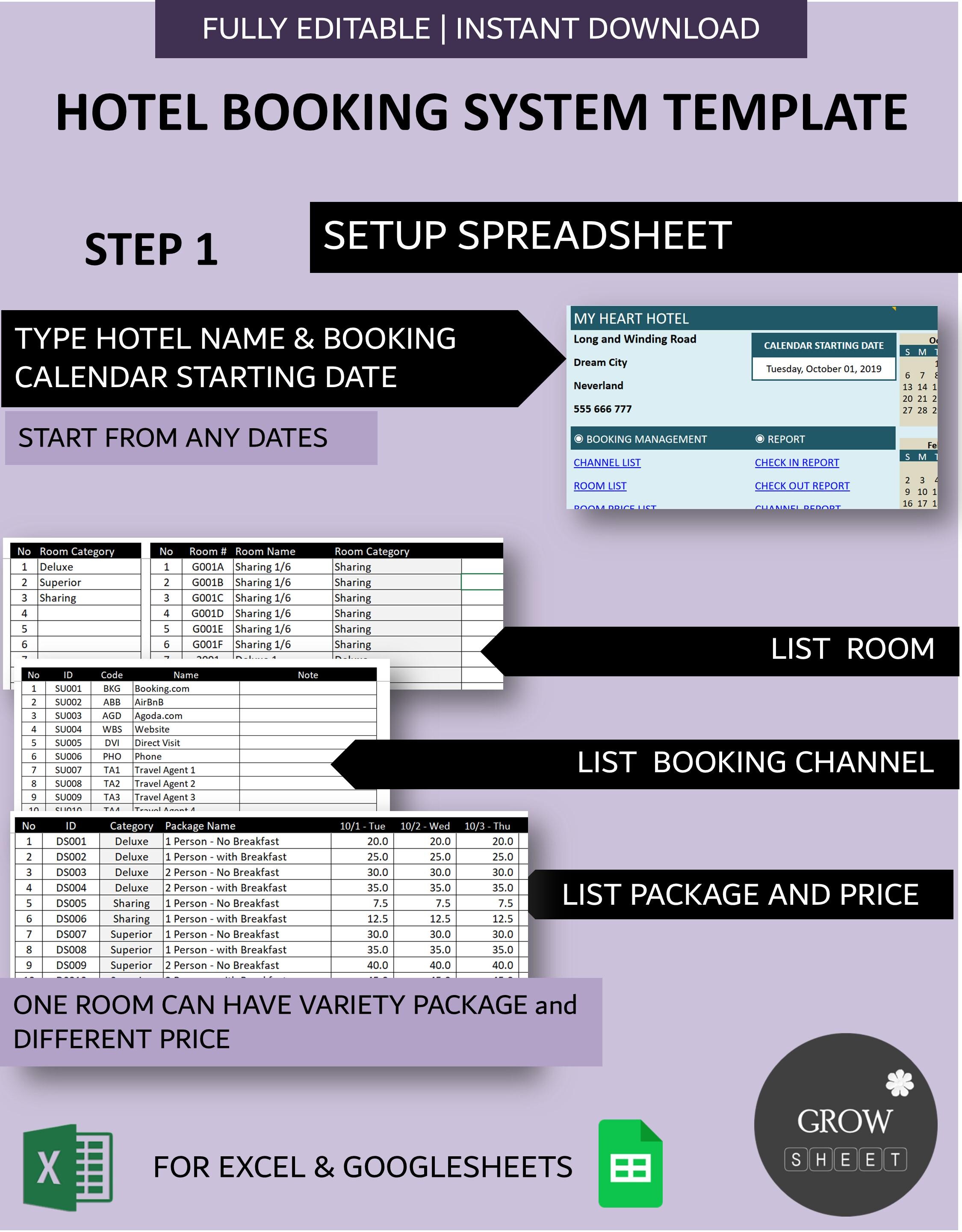 Hotel Booking System Template | Hotel Reservation Spreadsheet for Excel ...