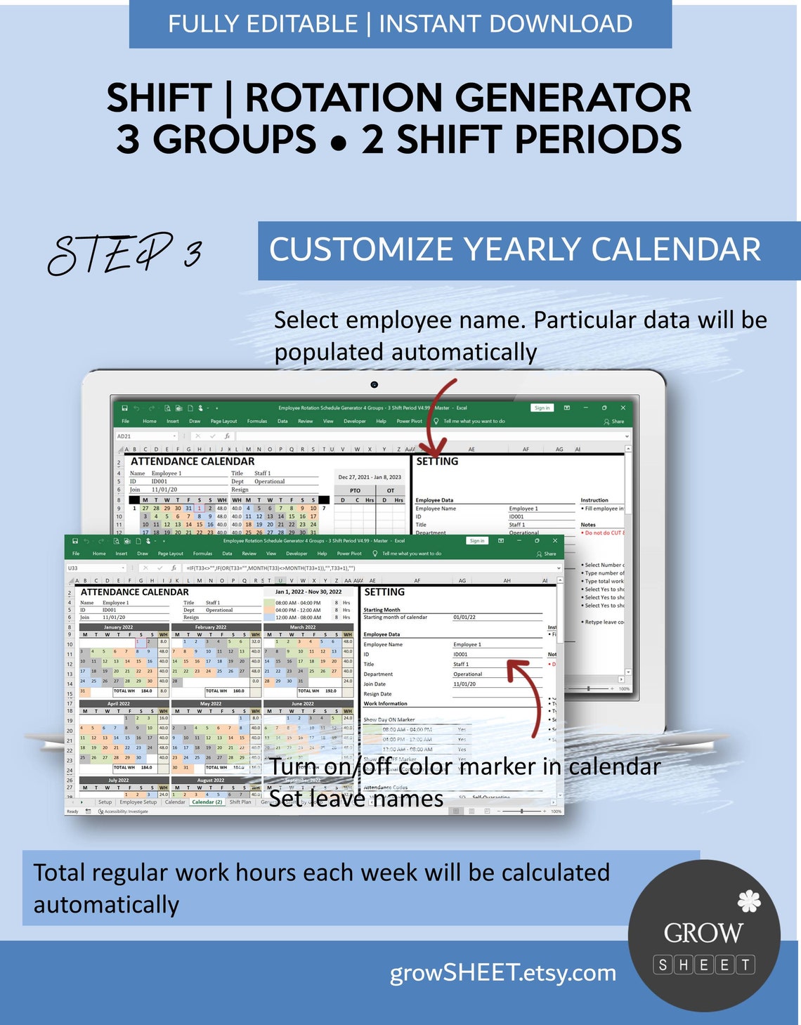 Employee Work Shift Rotating Schedule Generator Hourly Work Rotation ...