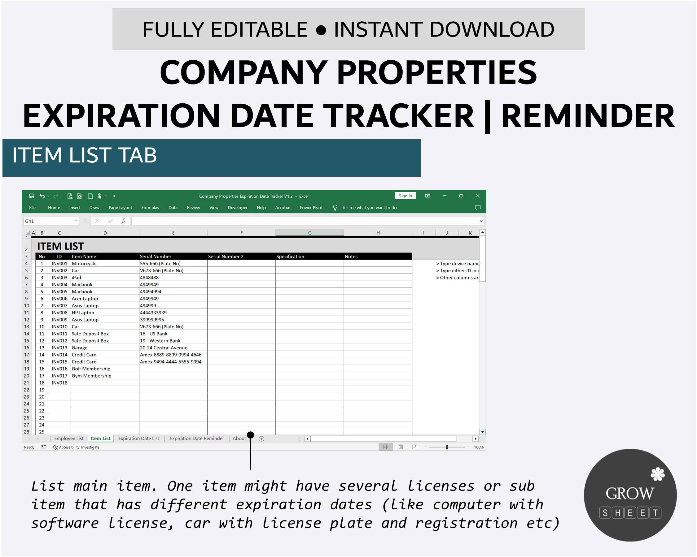 Company Property Expiry Date Tracker | Simple Company Inventory ...
