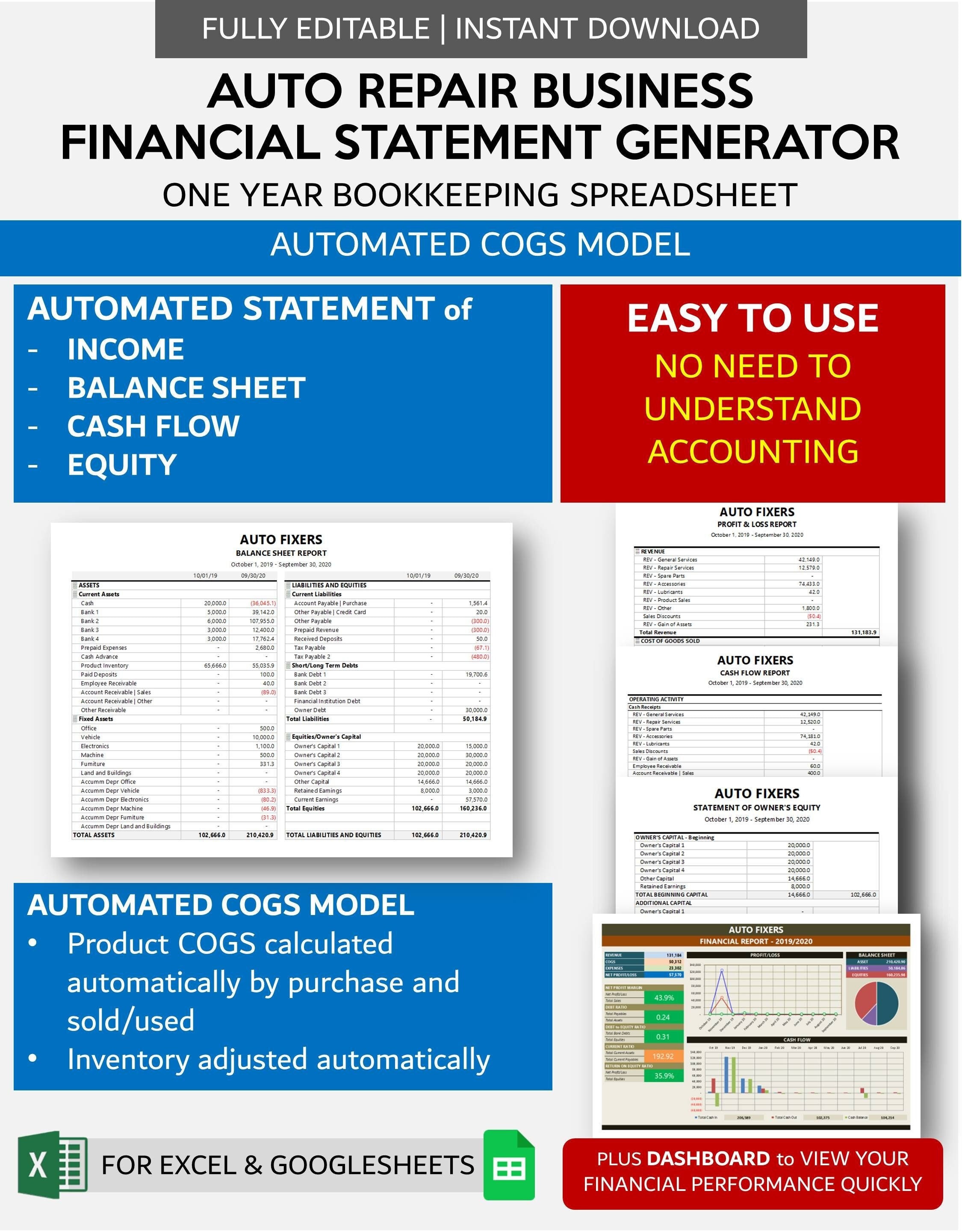 Auto Repair Shop Business Financial Statement Generator | Automated ...