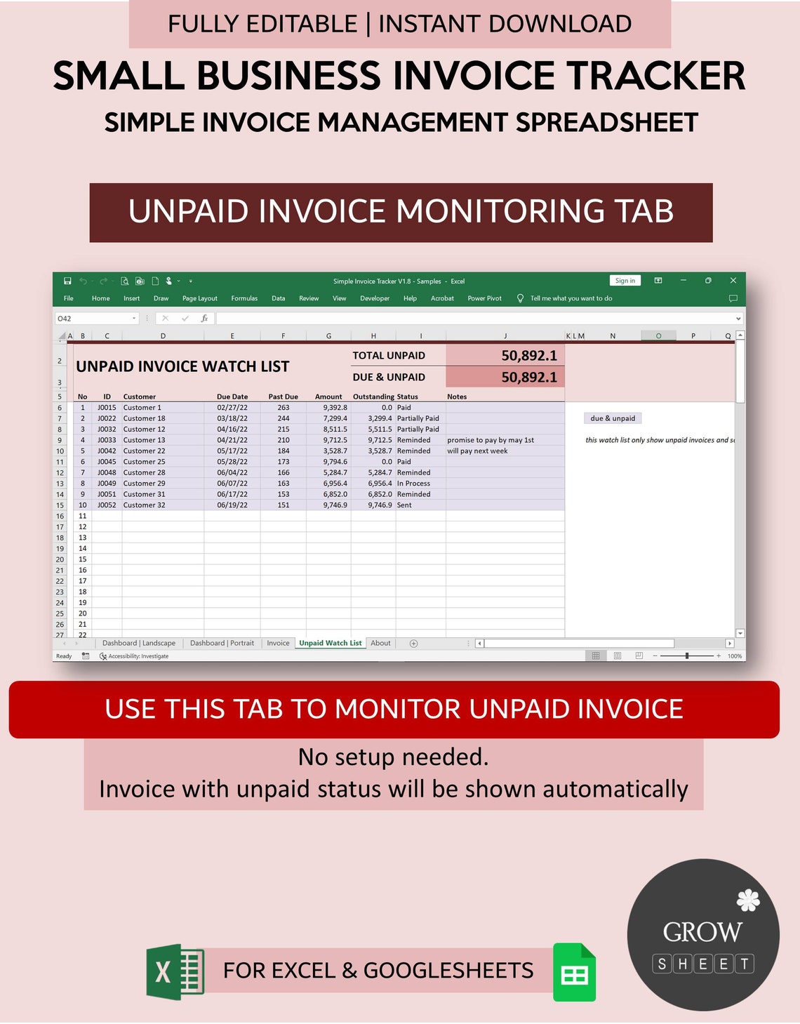 Invoice Tracker Spreadsheet | Small Business Invoice Management ...