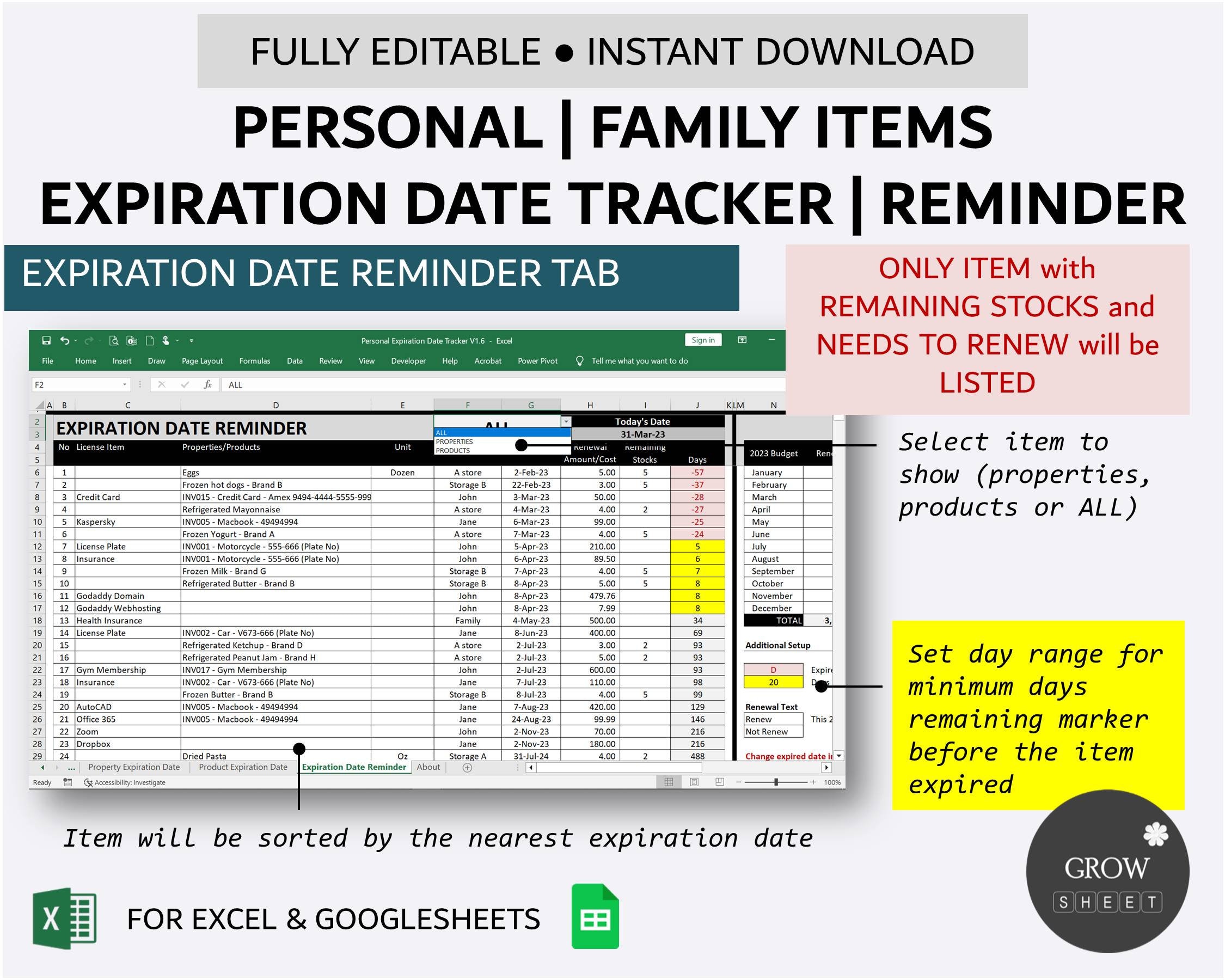 Personal Item Expiry Date Tracker Simple Family Consumption Item ...