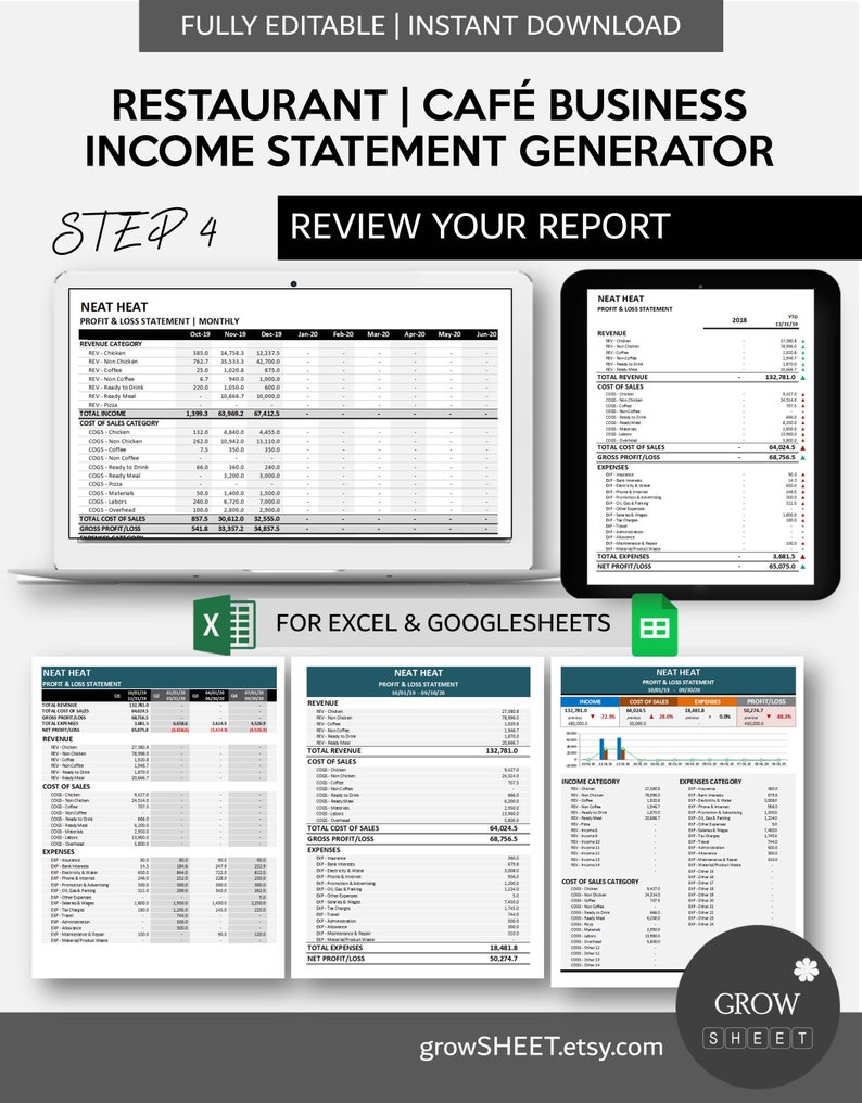 Restaurant Business Income Statement Generator Automated Profit & Loss ...