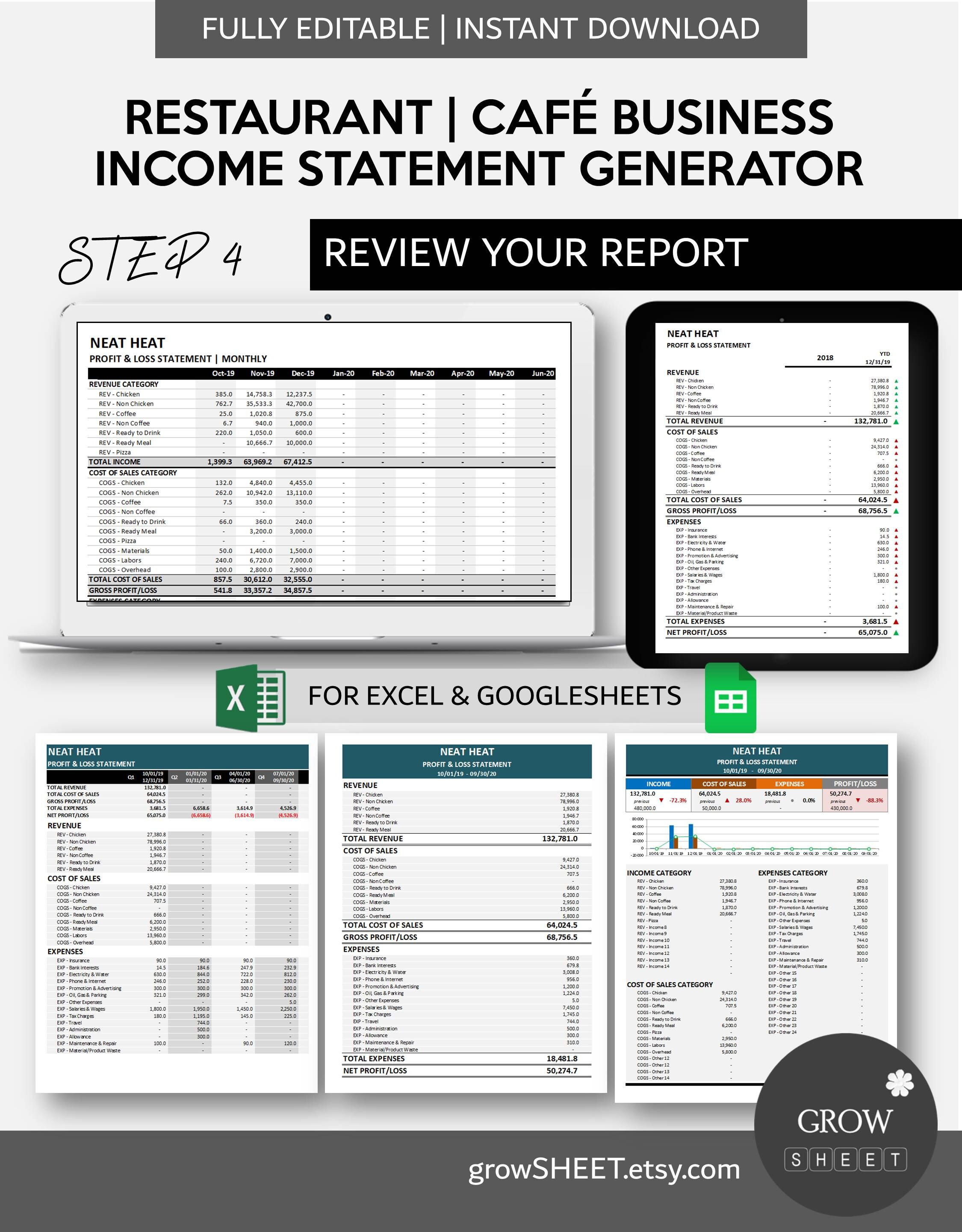 Restaurant Income Statement Template Excel