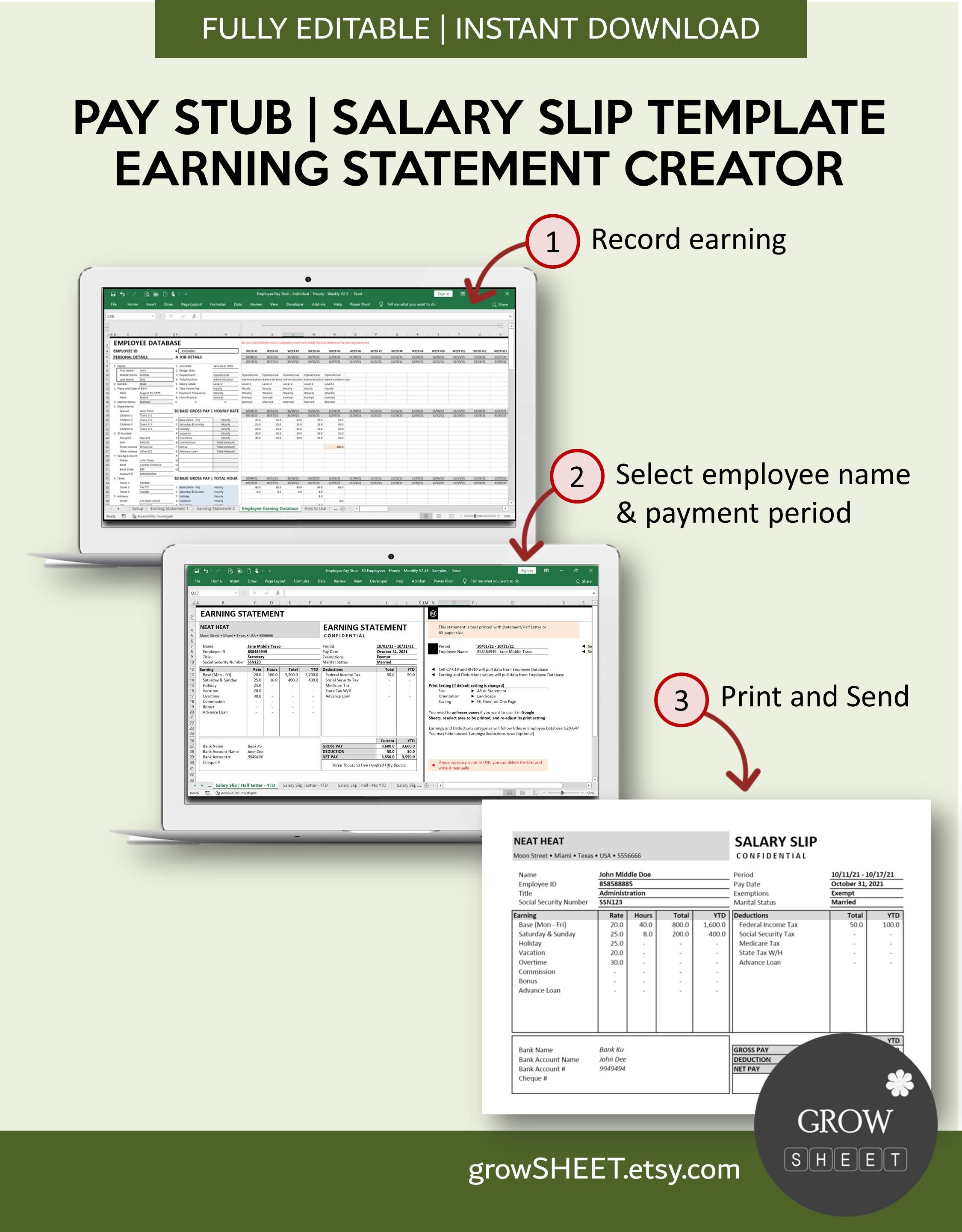 Pay Stub Generator | Salary Slip Creator With Hourly Employee Database ...