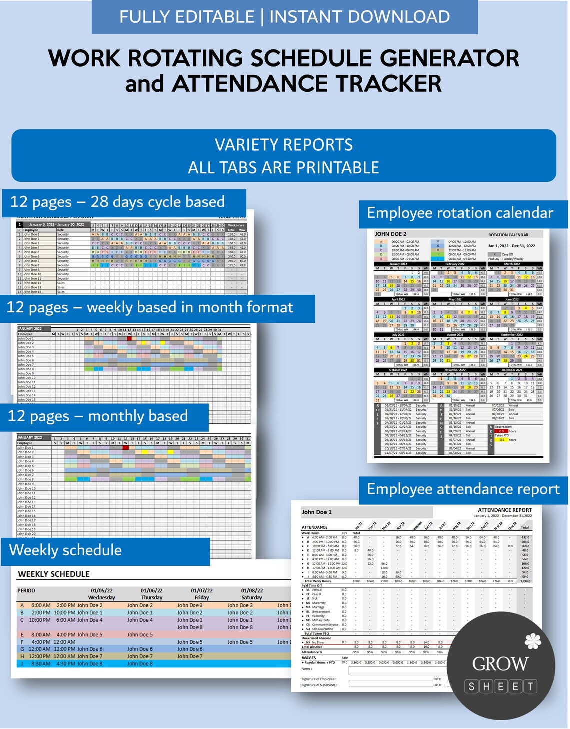 Work Rotating Generator Template and Attendance Tracker | Automated ...