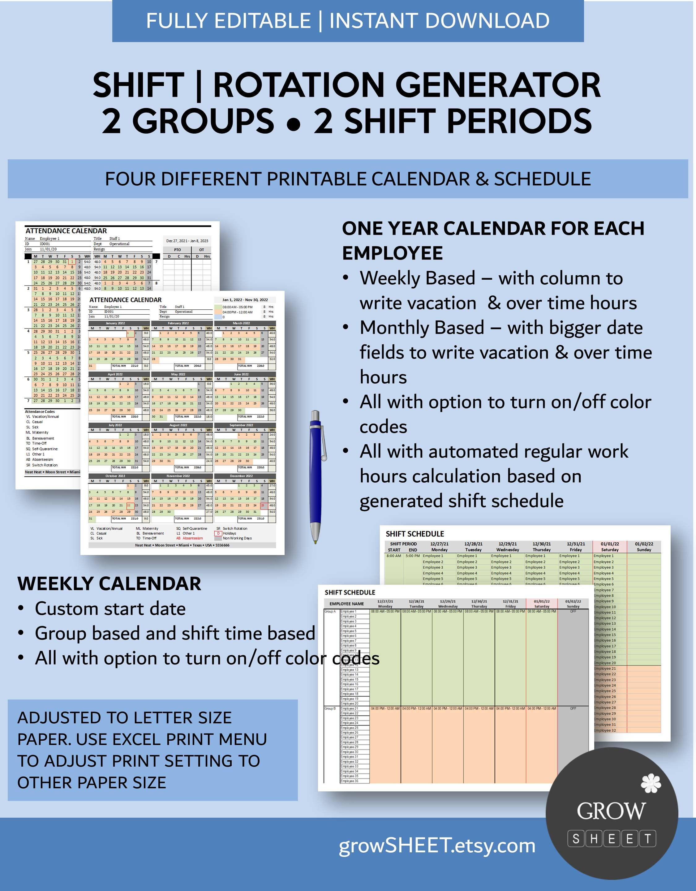 Employee Work Shift Rotating Schedule Generator | Early and Late Work ...