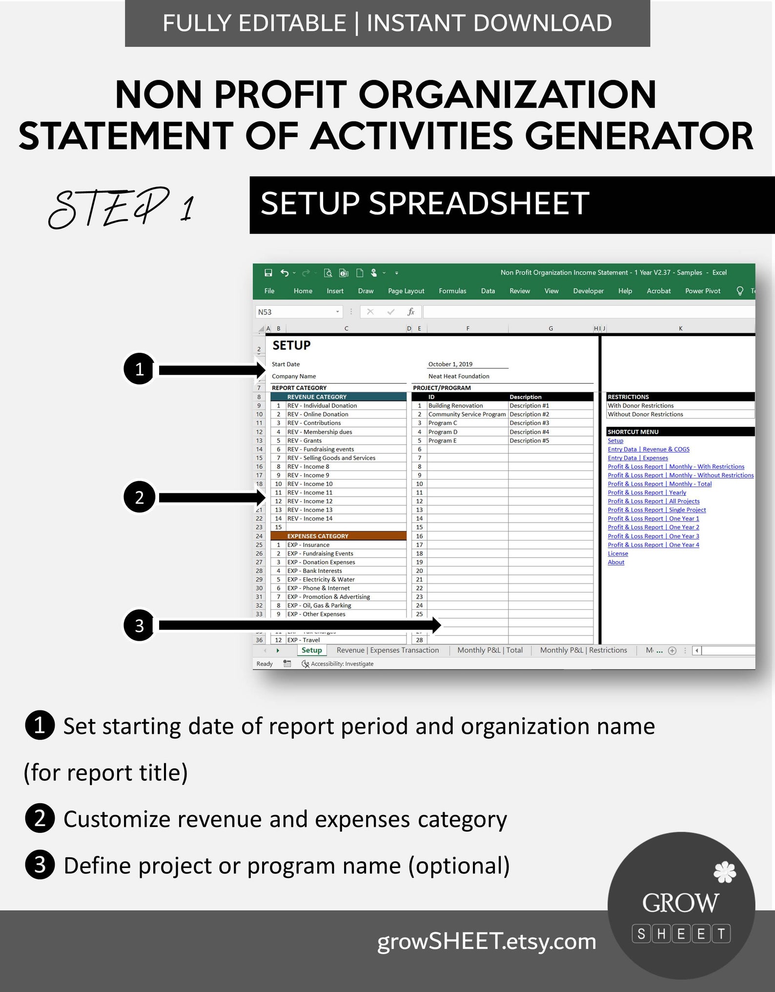 Non Profit Organization Income Statement Generator NGO - Etsy