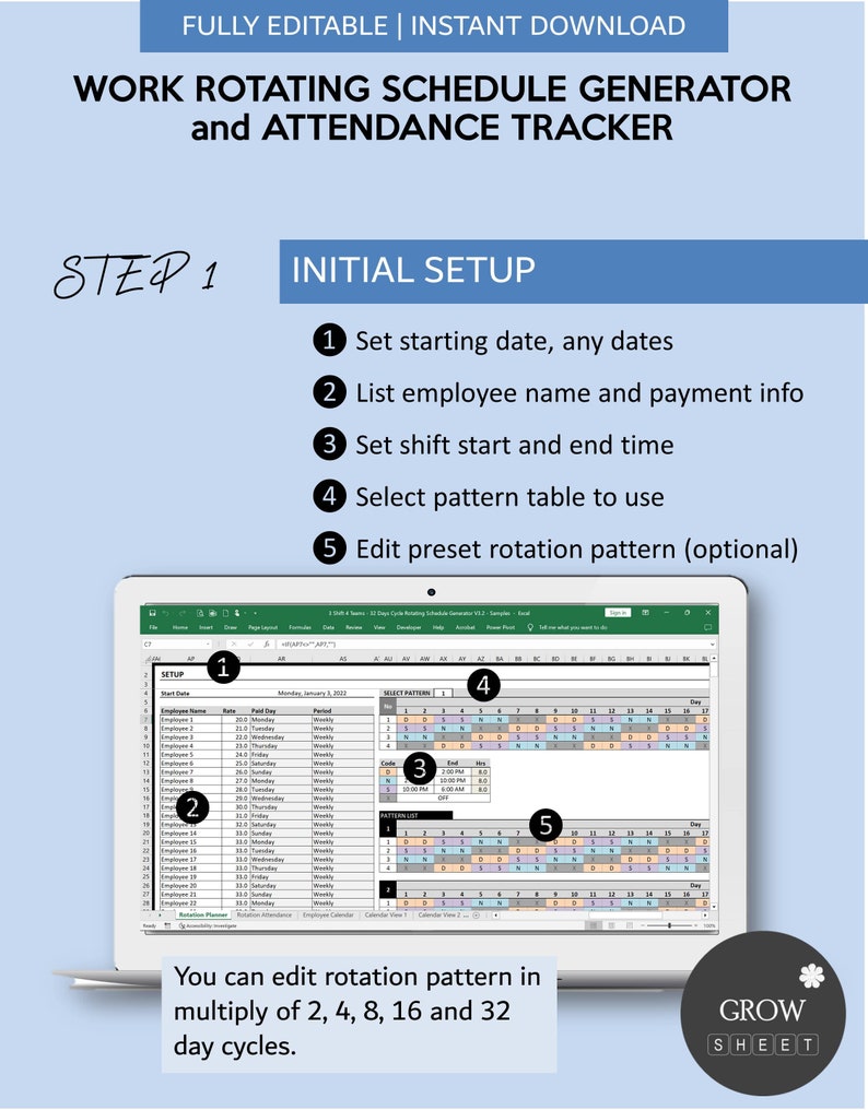 Work Rotating Generator Template and Attendance Tracker | Automated ...