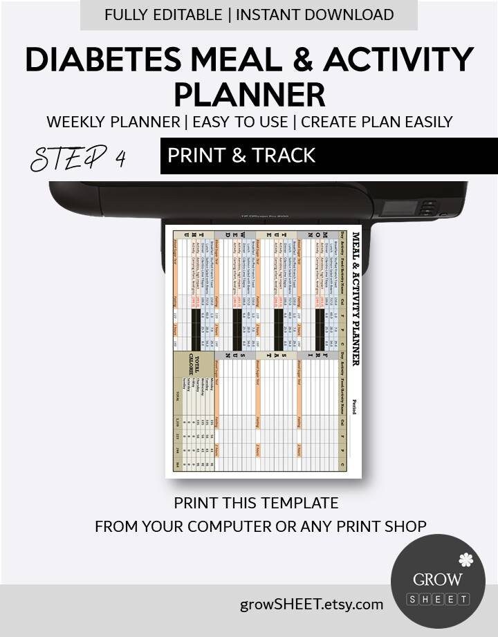 Diabetes Meal and Activity Planner - Excel Template | Fully Editable ...