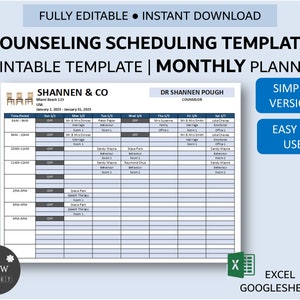 Counseling Scheduling Template for Excel and Google Sheets | Printable ...