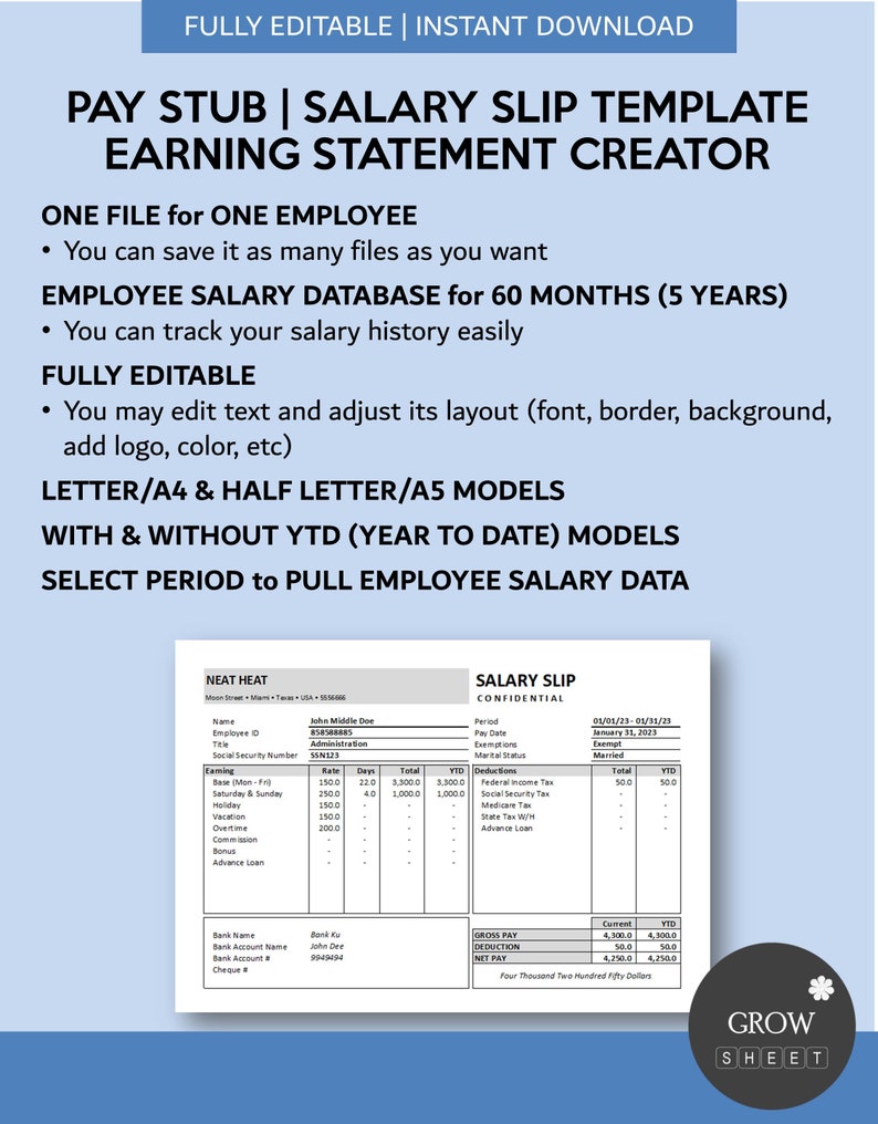 Salary Slip Generator | Earning Statement Template | Pay Slip Creator ...