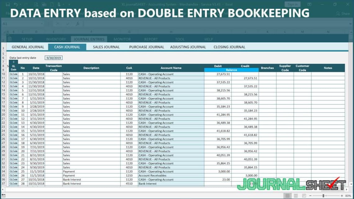 Excel Accounting Template for Merchandise Business | Accounting Ledger ...