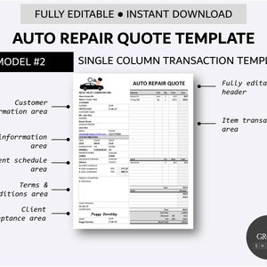 Printable Auto Repair Quote Template for Excel and Google Sheets ...