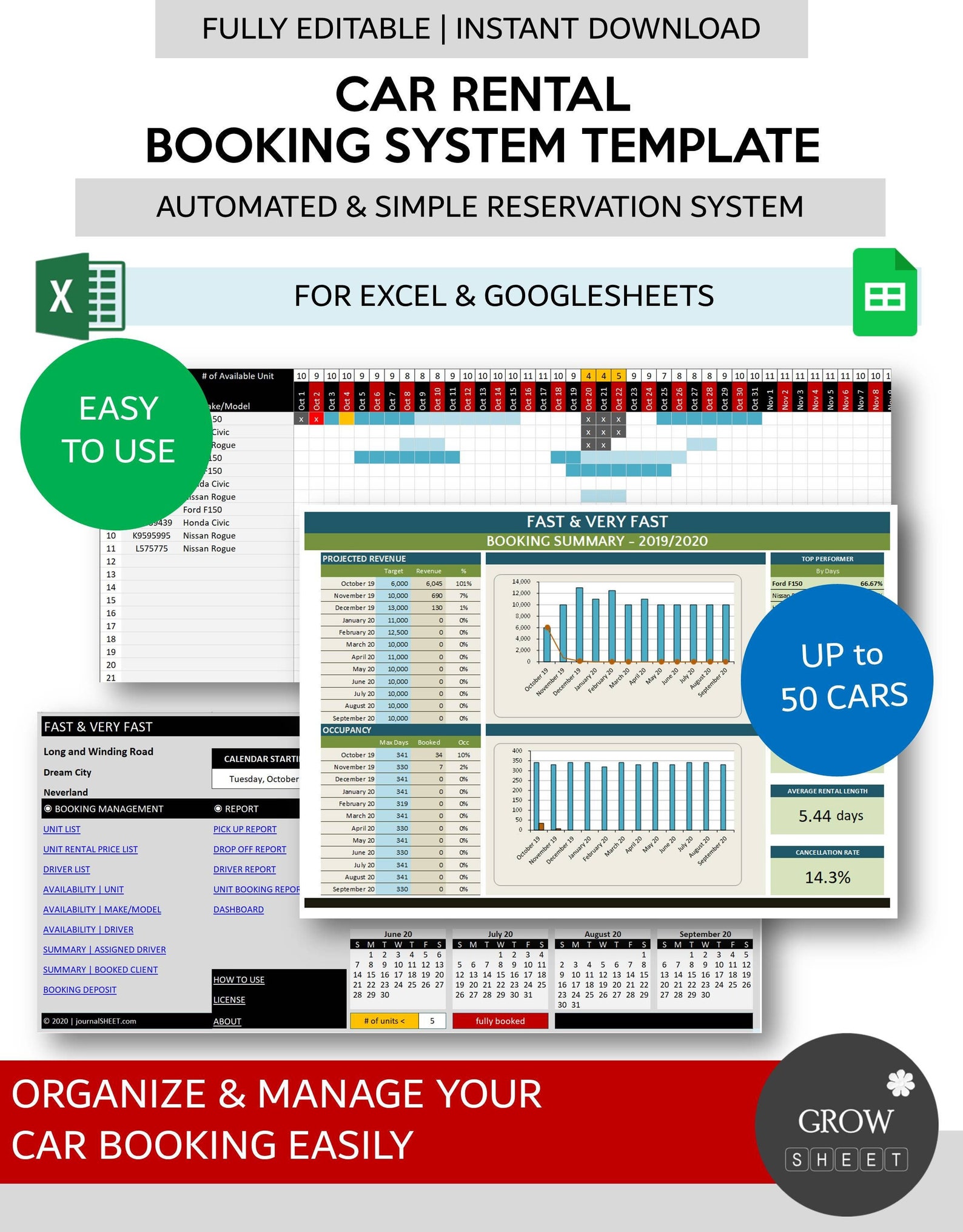 Car Rental Booking System Template | Vehicle Reservation Spreadsheet ...