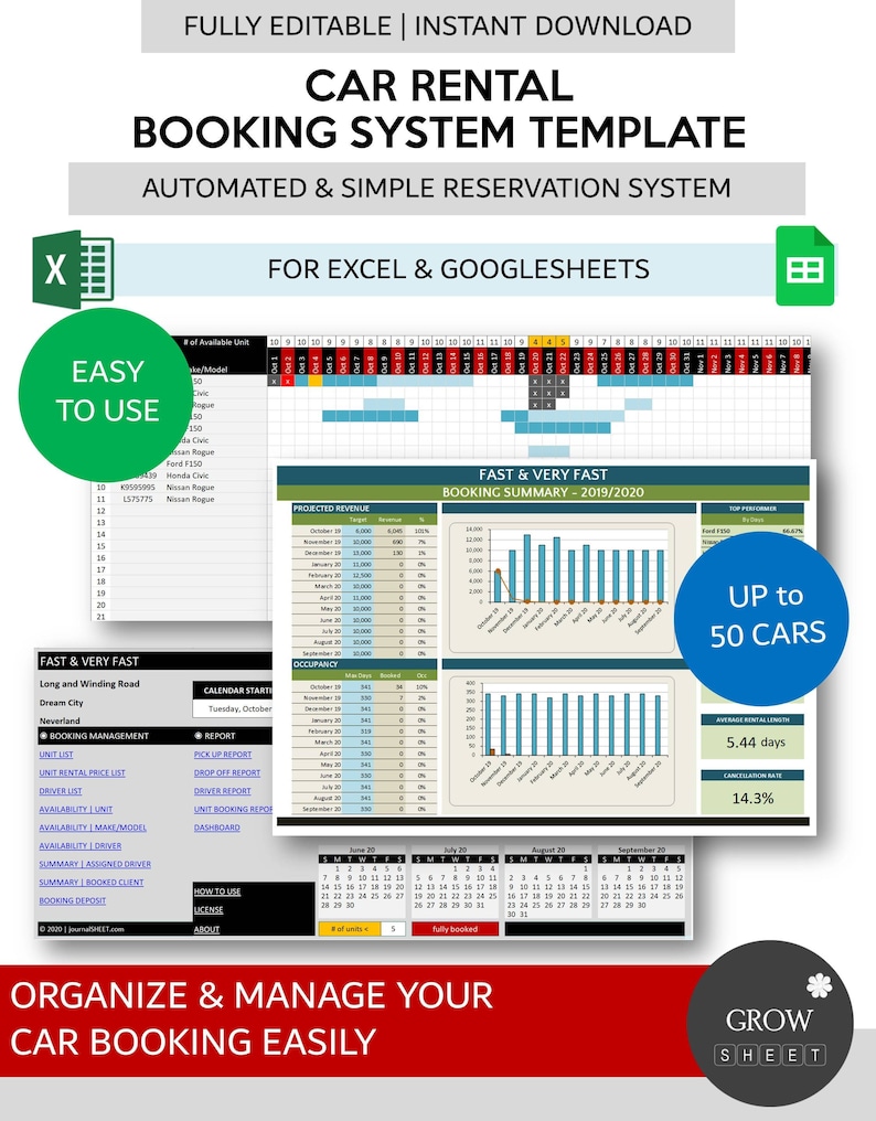 Car Rental Booking System Template | Vehicle Reservation Spreadsheet ...