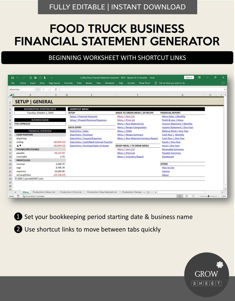 Food Truck Business Financial Statement Generator | Automated Income ...