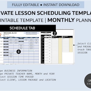 Private Lesson Scheduling Template for Excel and Google Sheets ...